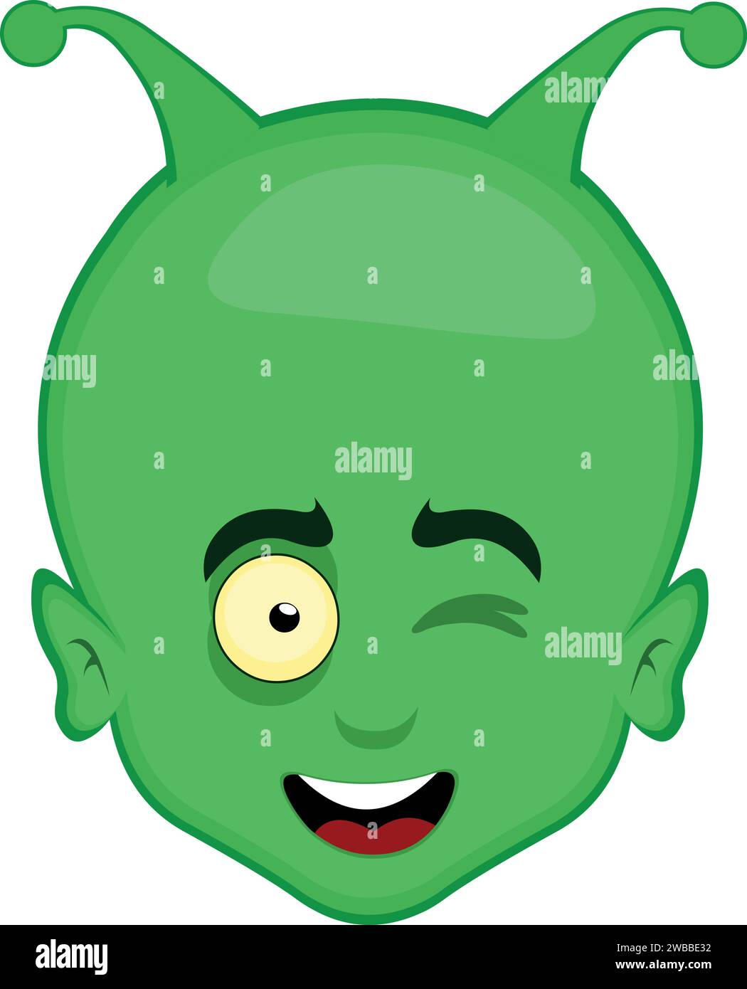 vector green alien et head cartoon winking eye Stock Vector Image & Art ...