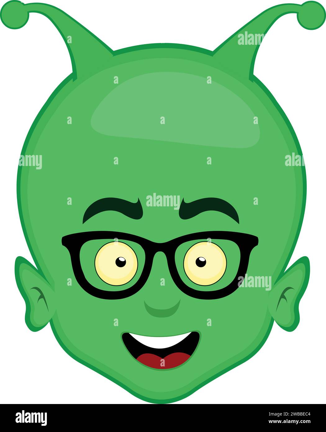 vector green alien et head cartoon glasses spectacles Stock Vector ...