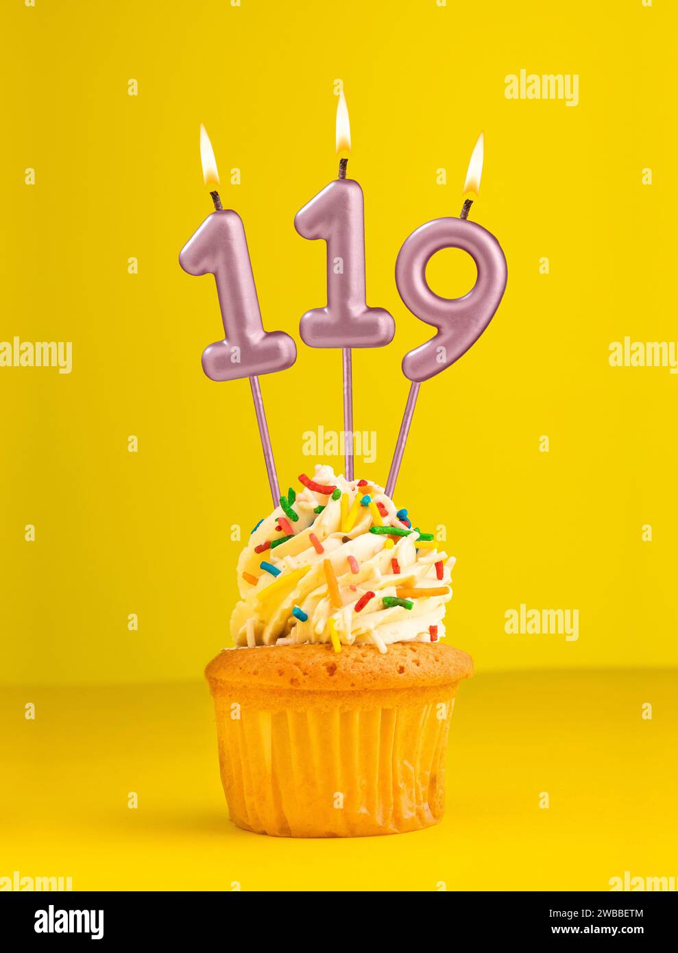 Birthday candle number 119 - Invitation card with yellow background ...