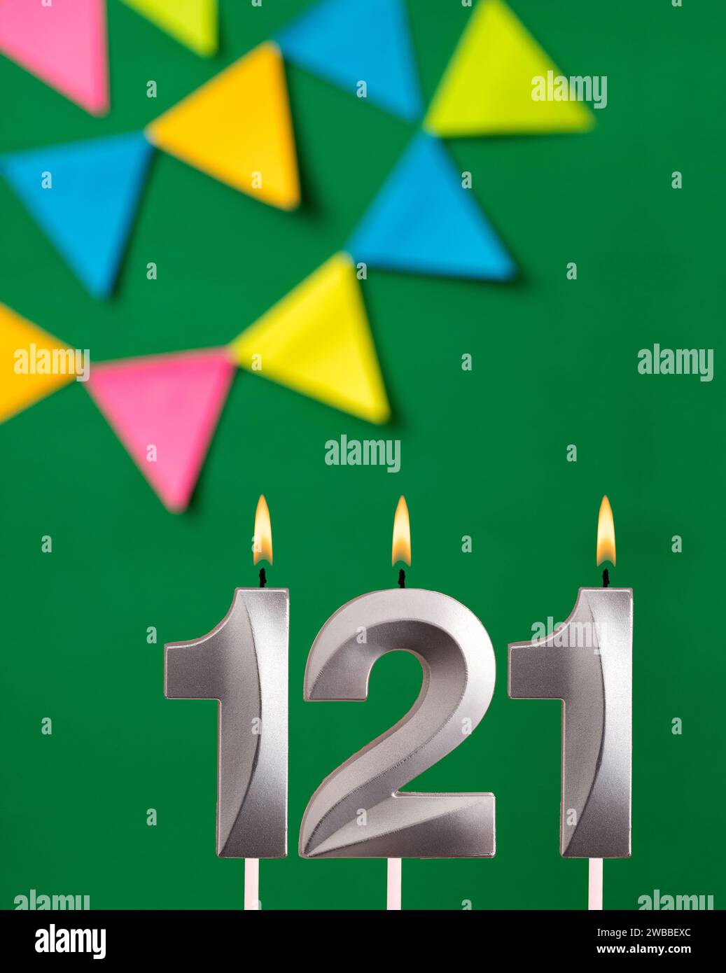 Vertical birthday card with number 121 candle - Green background with ...