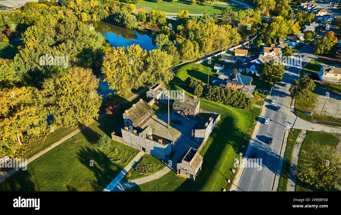 Aerial View of Historical Fort Amidst Suburban Homes and Greenery Stock ...