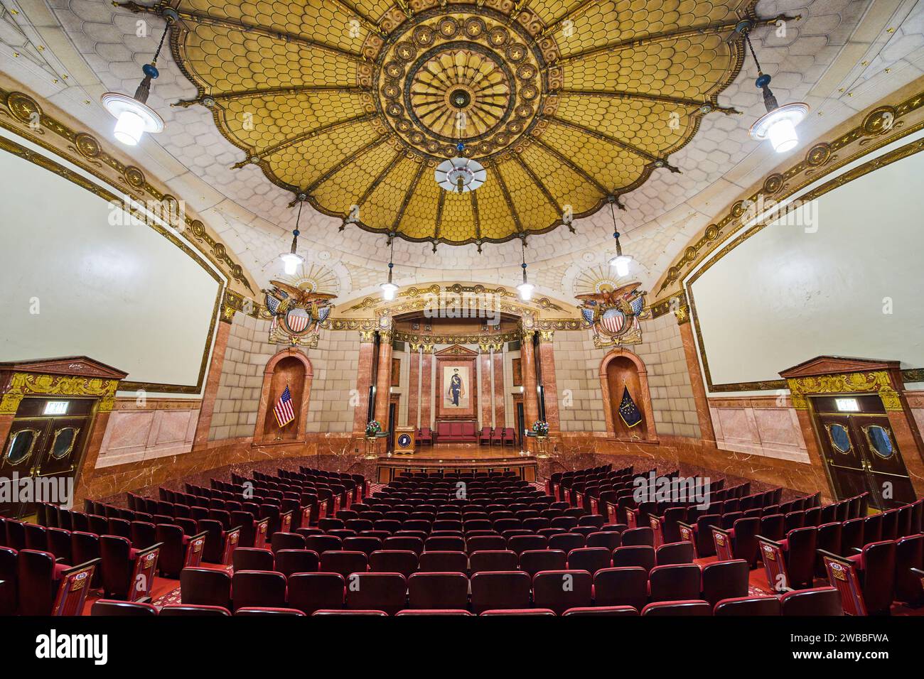 Grand Historic Theater Interior with Ornate Ceiling and Stage ...