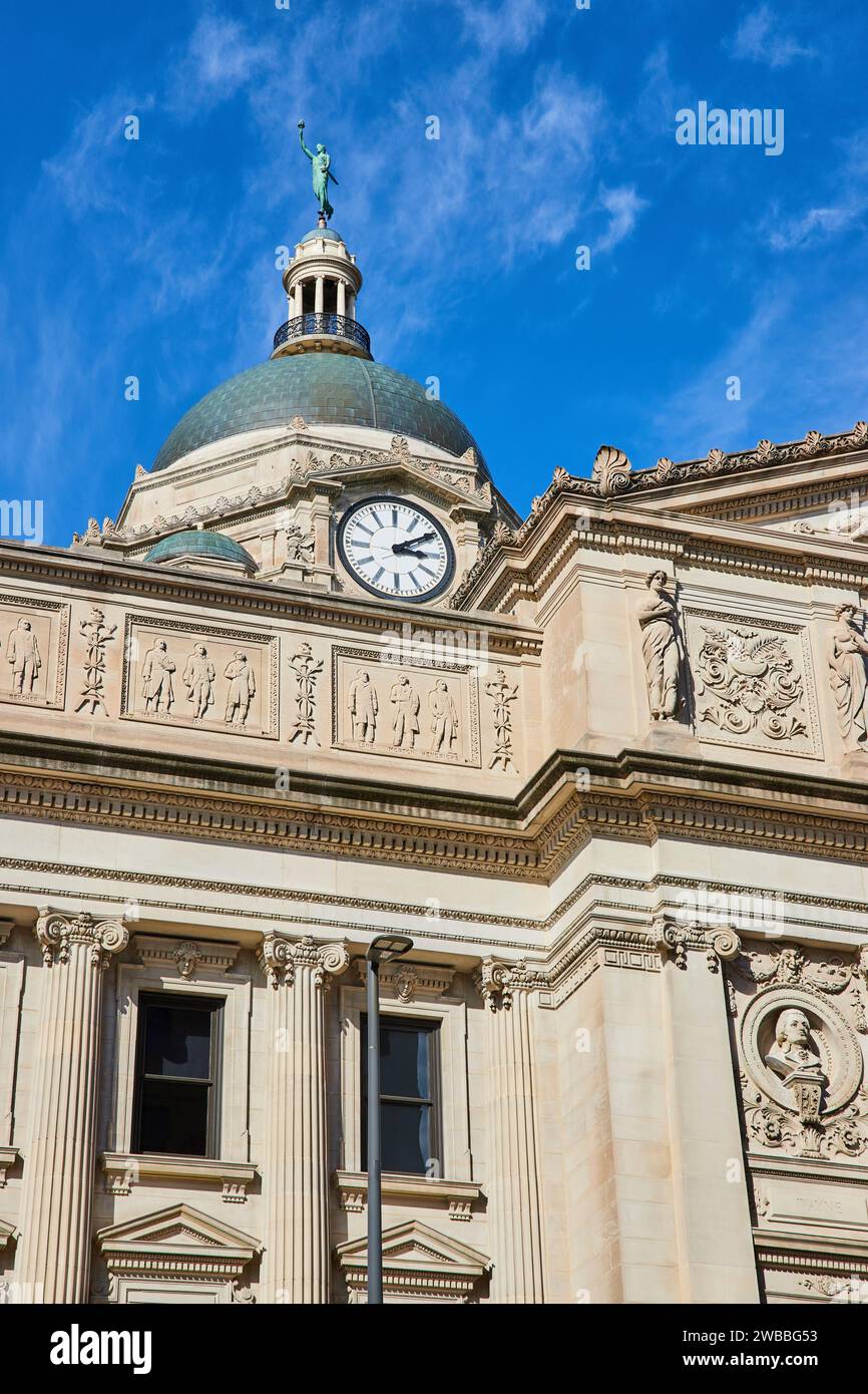 Grand Courthouse Clock and Dome under Blue Sky Stock Photo - Alamy