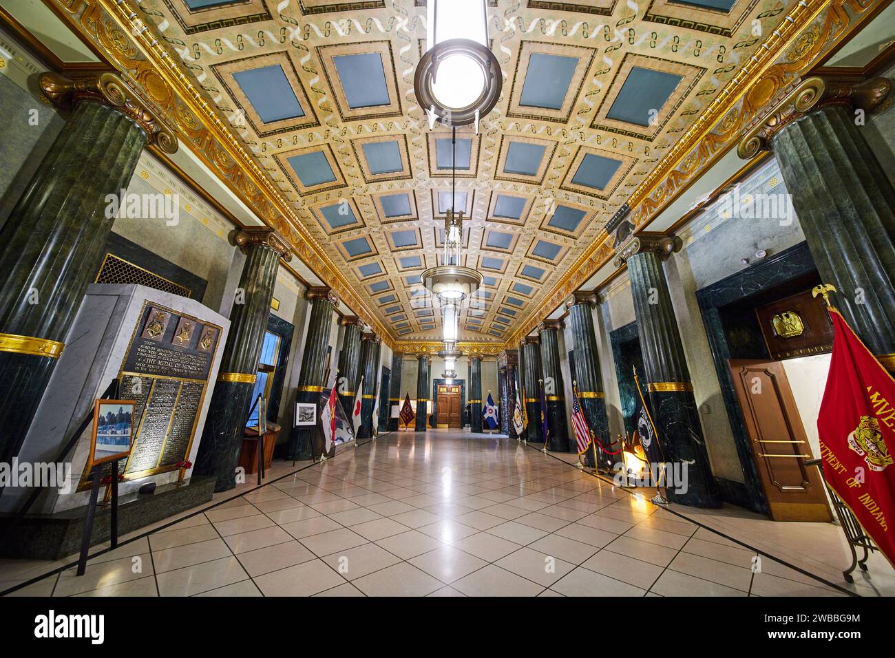 Grand Corridor with Marble Columns and Military Banners, War Memorial ...