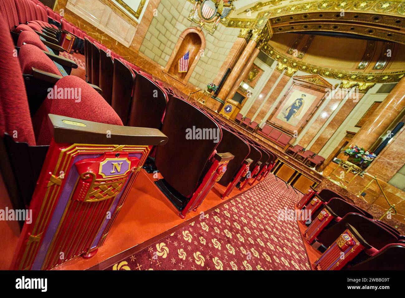 Opulent Theater Interior with American Flag, Indianapolis Venue Stock ...