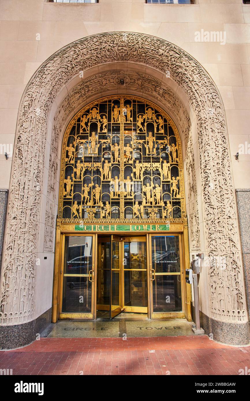Grand Art Deco Doorway with Golden Gates and Carvings, Circle Tower ...
