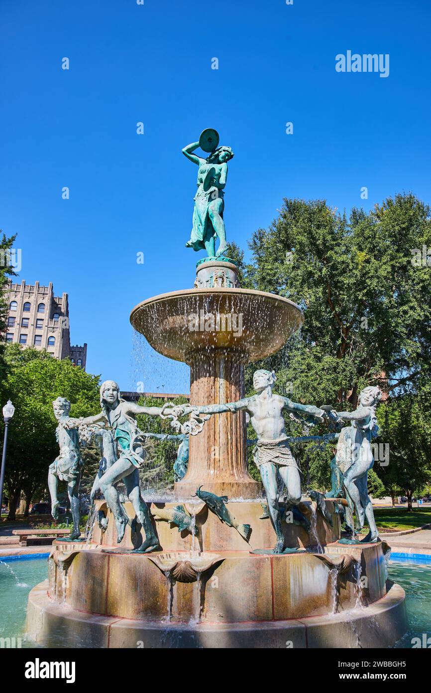 Classical Fountain with Statues in Sunny City Plaza, Indianapolis Stock ...