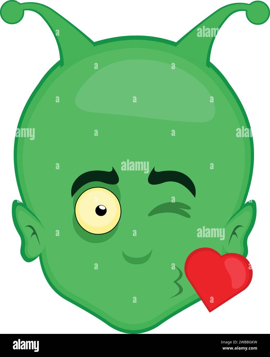vector green alien et head cartoon heart kiss Stock Vector Image & Art ...
