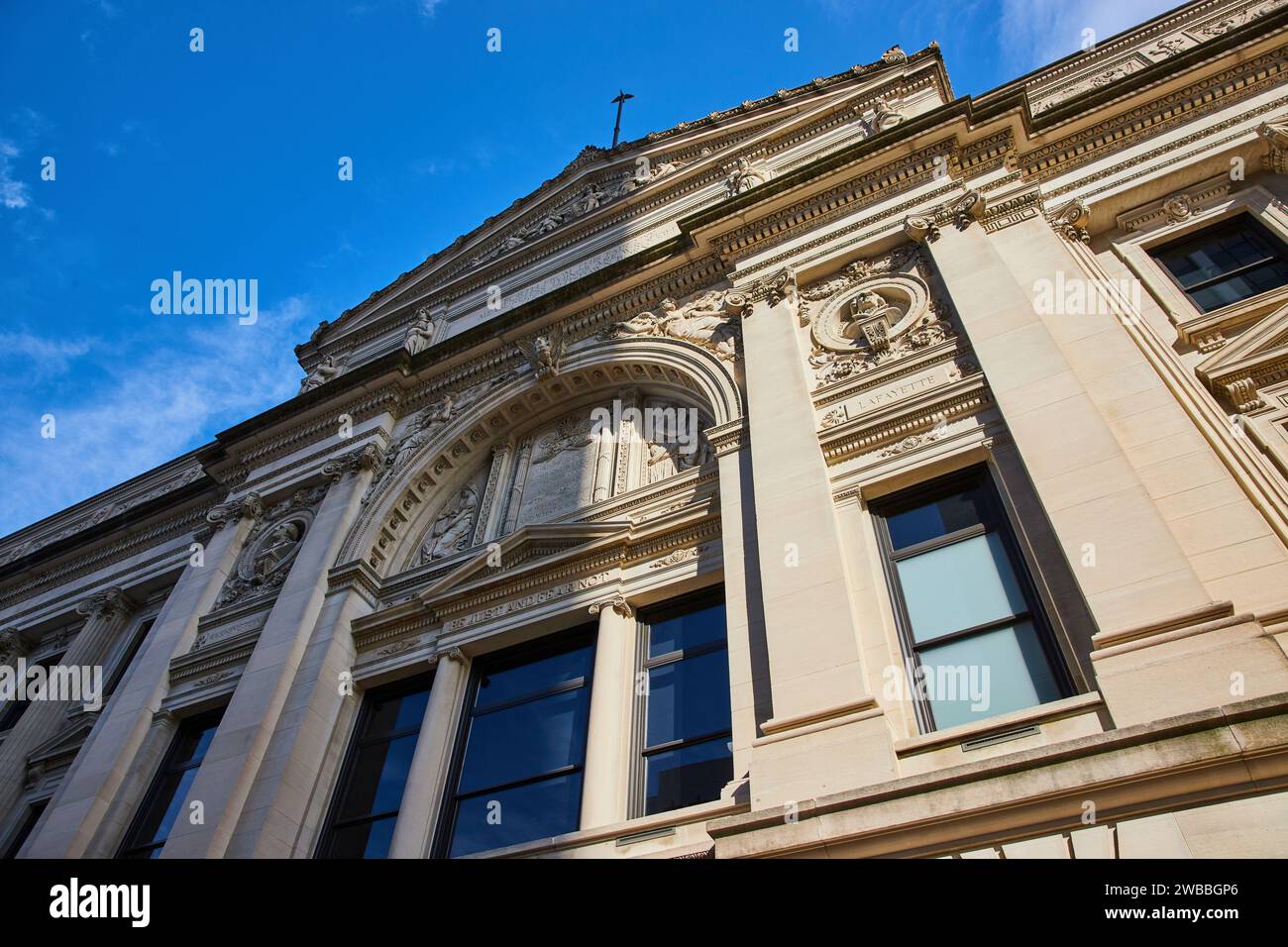 Majestic Courthouse Architecture, Blue Sky, Low-Angle View Stock Photo ...