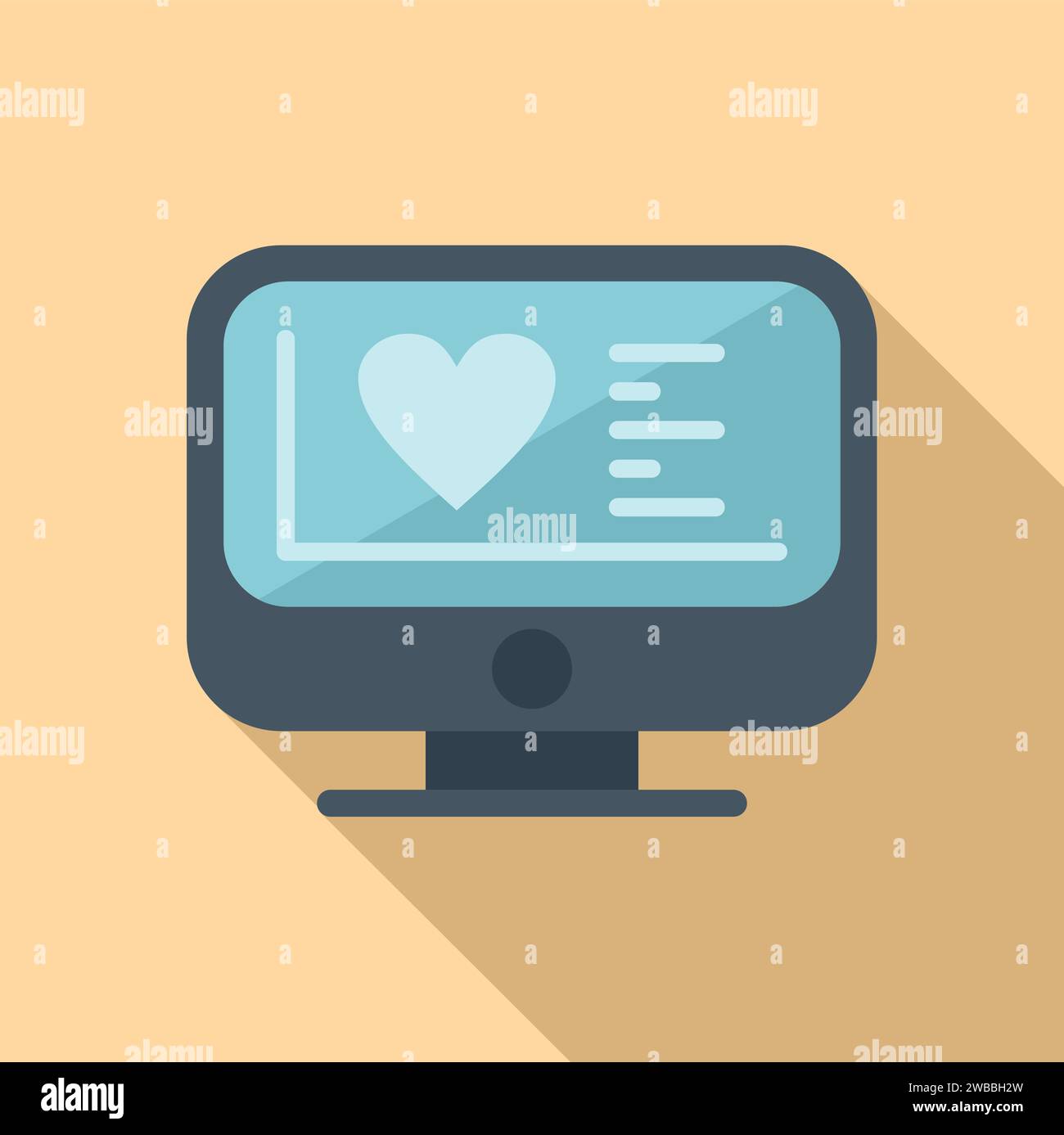 Heart model pc monitor icon flat vector. Medical bioprinting. Surgery ...
