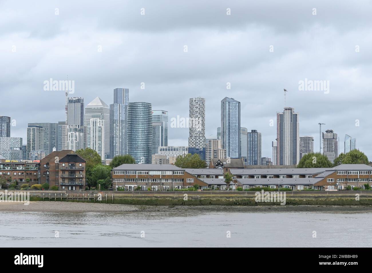 The iconic skyline of Canary Wharf, business district located near the ...