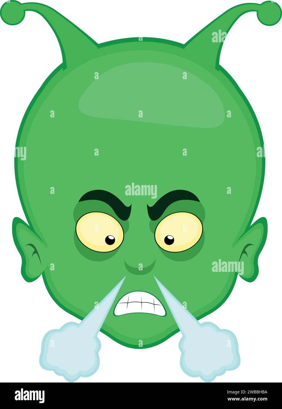 Vector Green Alien Et Head Cartoon Fuming Angry Expression Stock Vector Image And Art Alamy