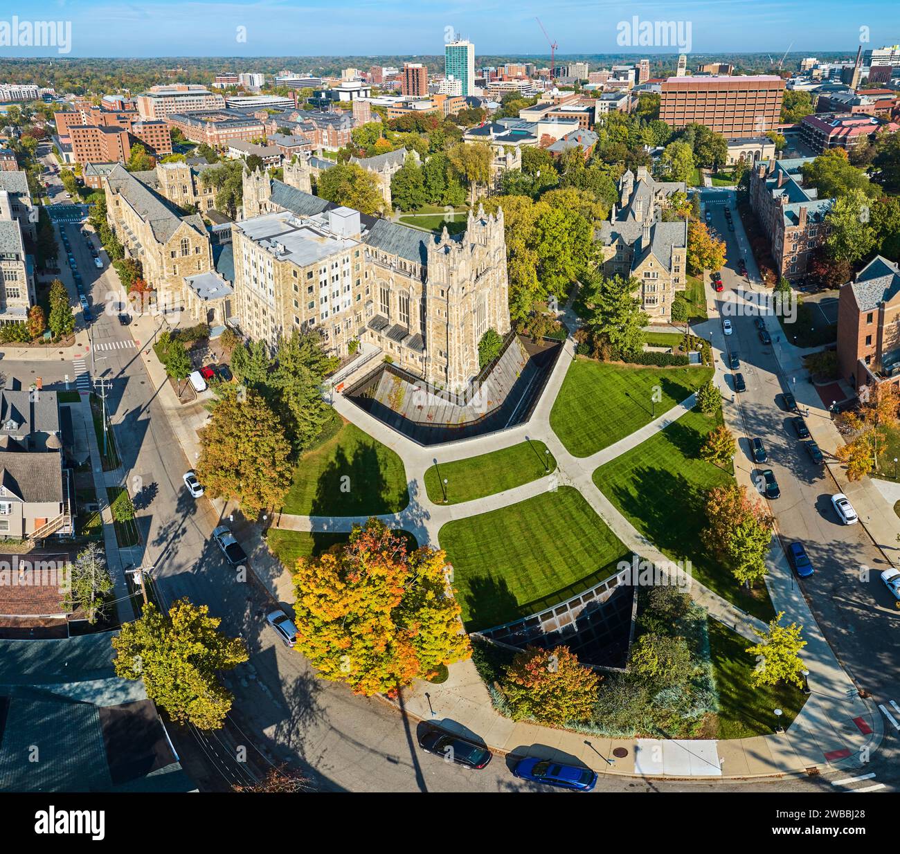 Aerial Fall View of University of Michigan Campus with Gothic Building Stock Photo - Alamy