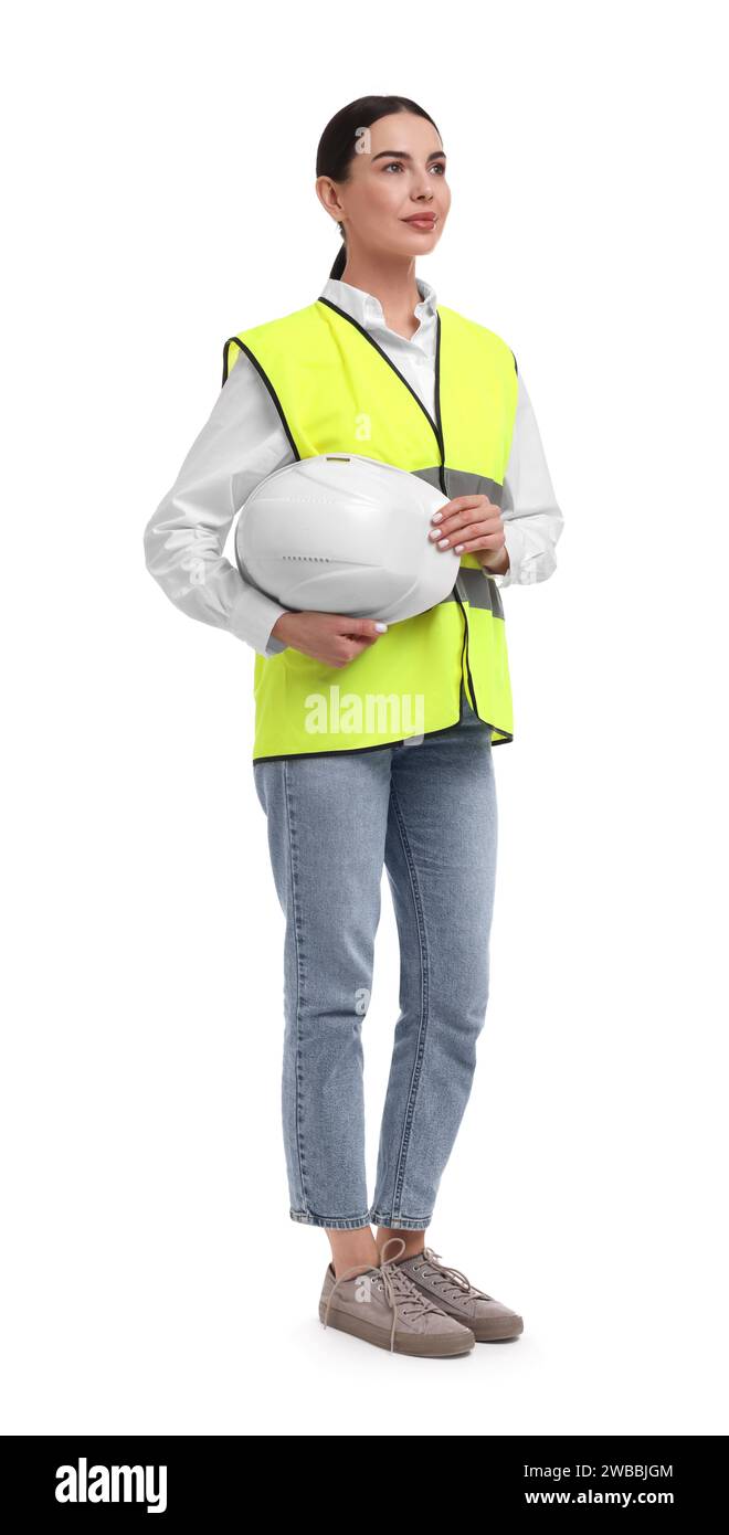 Engineer with hard hat on white background Stock Photo - Alamy