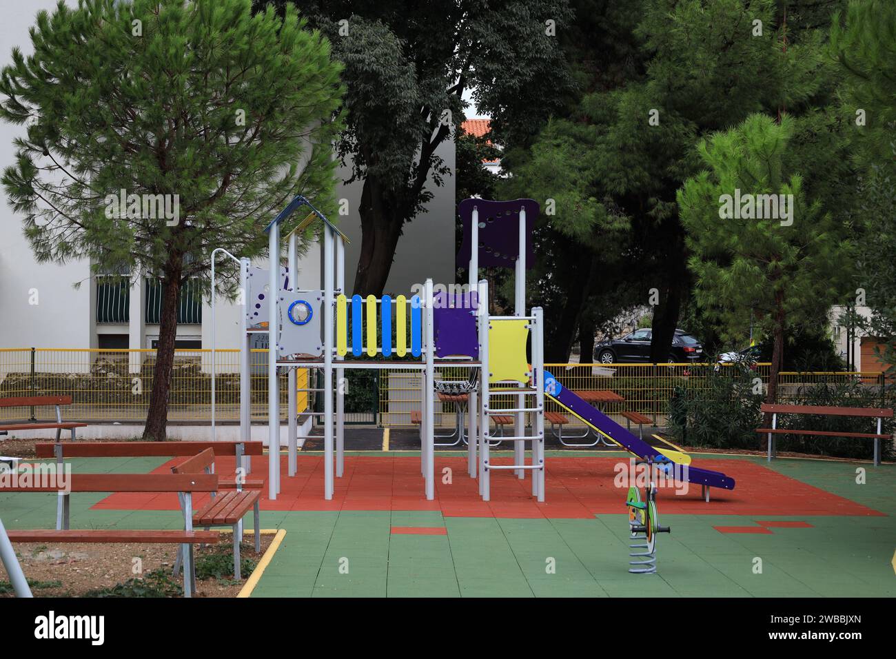 Colorful outdoor playground for children in residential area Stock ...