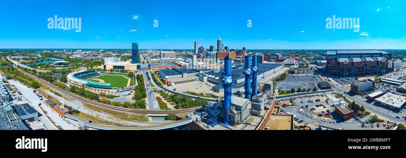 Aerial Panorama of Indianapolis Skyline, Stadiums, and Industrial Zone ...
