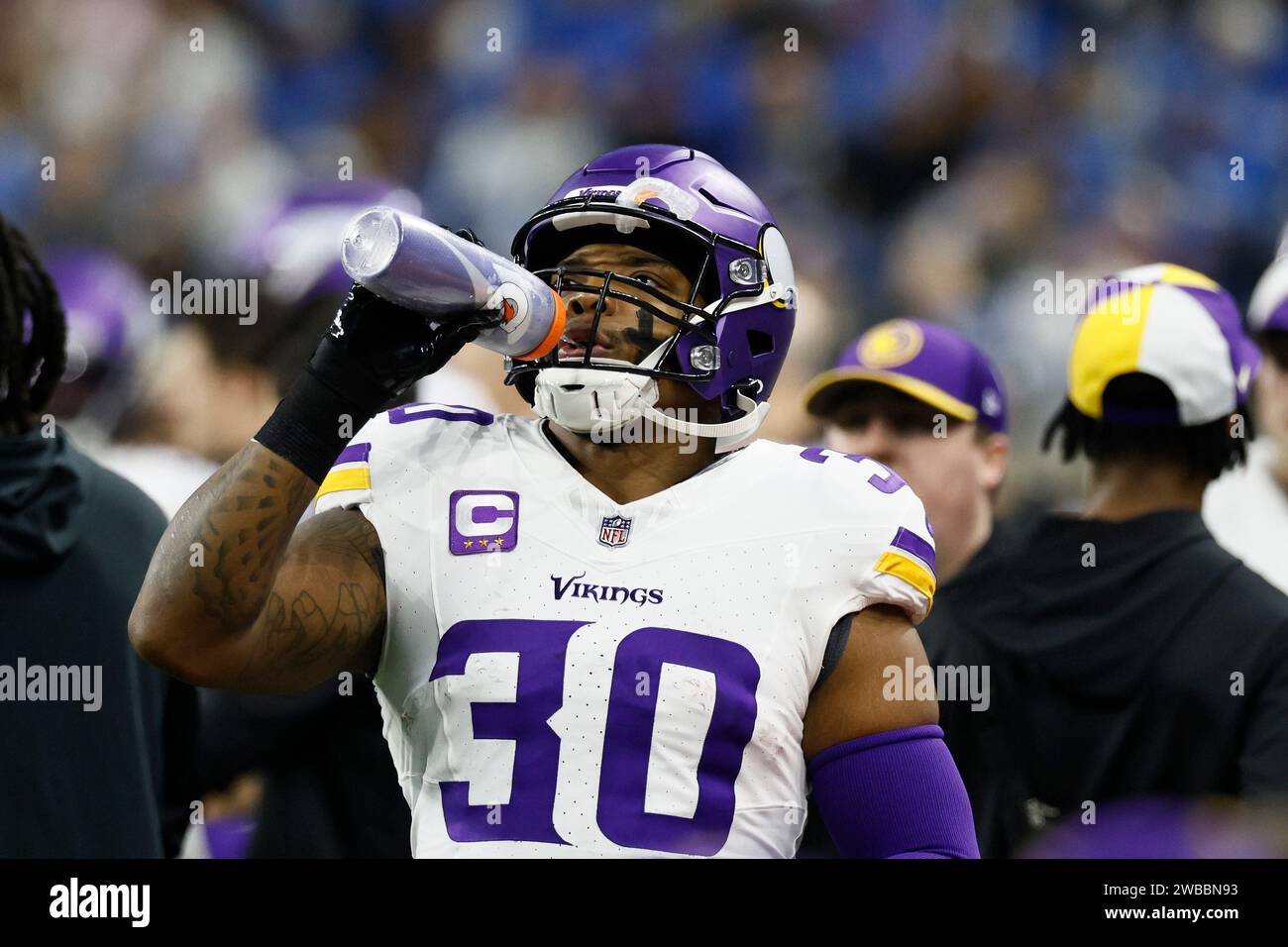 Minnesota Vikings fullback C.J. Ham (30) before an NFL football game ...