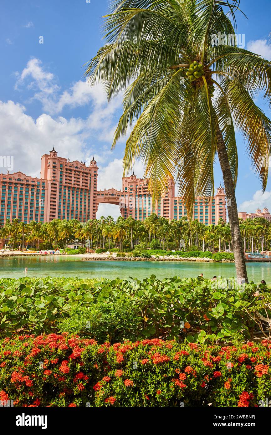 Luxury Tropical Resort with Lush Palms and Ornate Architecture, Bahamas ...