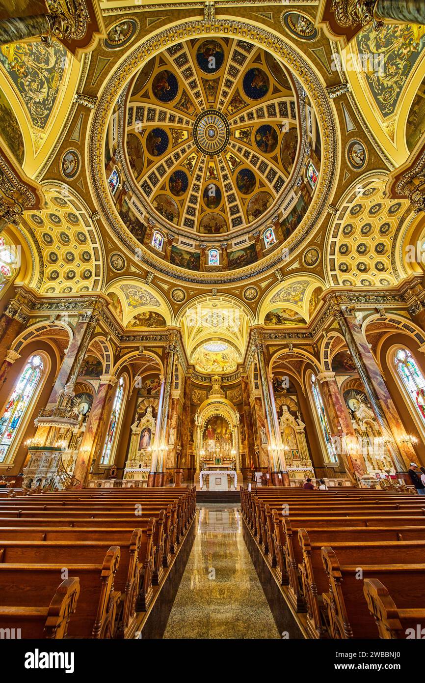 Cathedral Interior with Gilded Dome and Stained Glass, Basilica of St ...