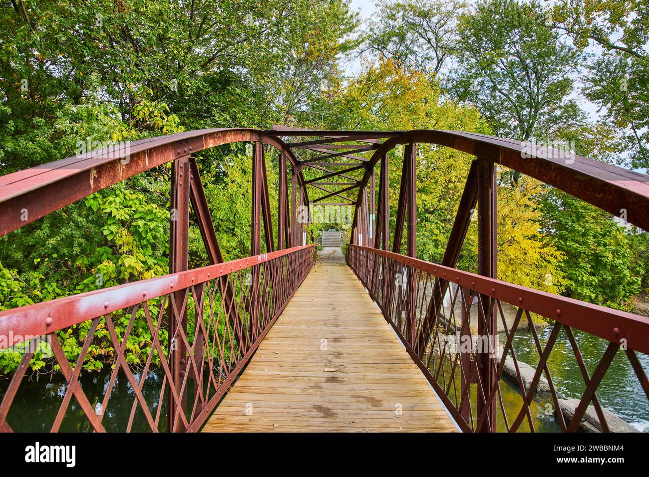 Rustic Red Truss Bridge with Autumn Foliage in Rural Indiana Stock ...