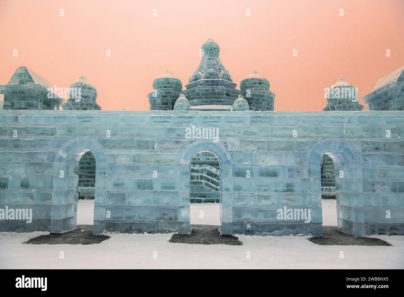 January 1, 2022, HARBIN, CHINA. Ice building. Harbin International Ice ...