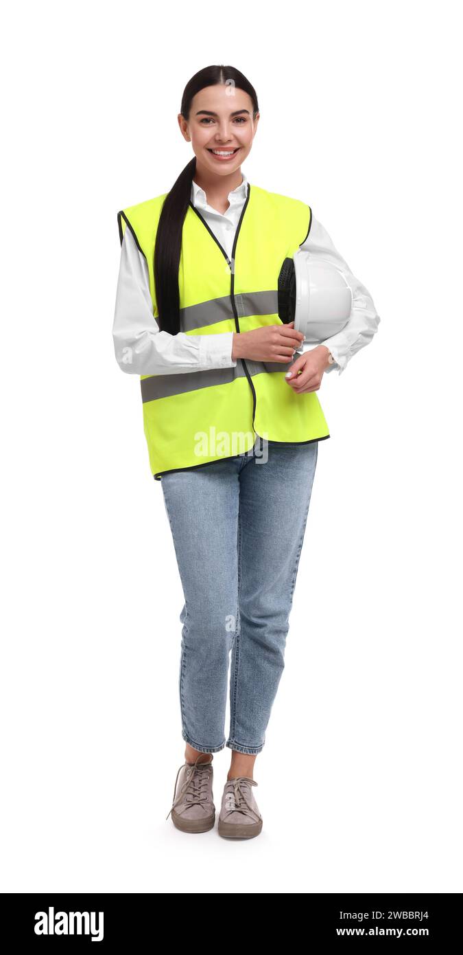Engineer with hard hat on white background Stock Photo - Alamy