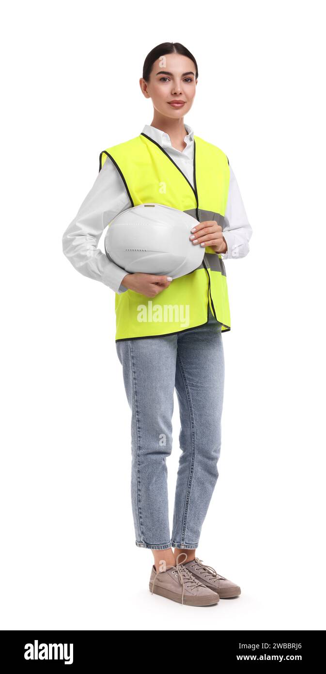 Engineer with hard hat on white background Stock Photo - Alamy