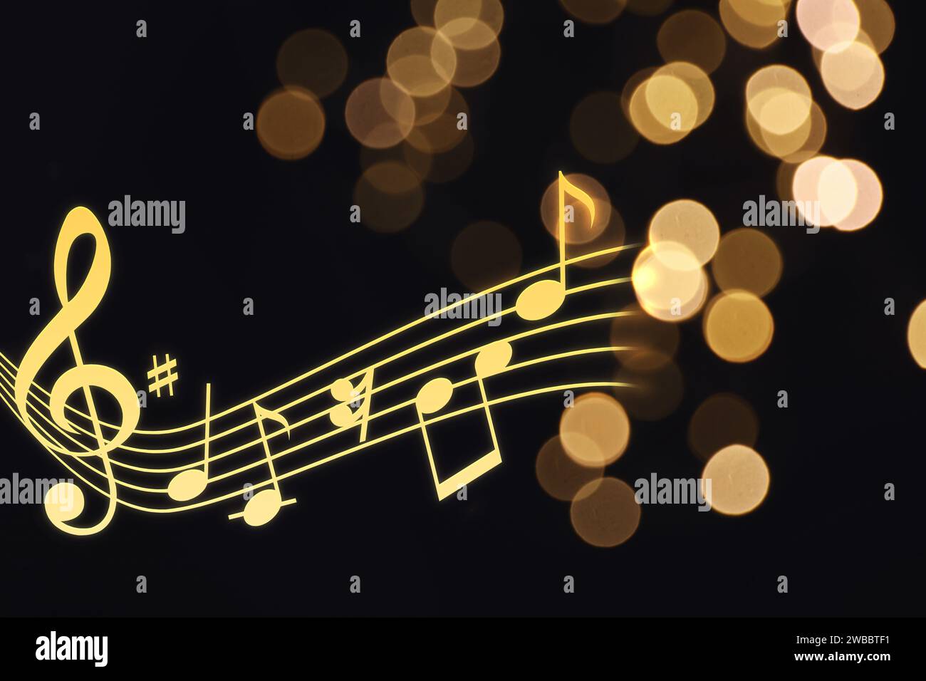Music notes on dark background, bokeh effect Stock Photo - Alamy
