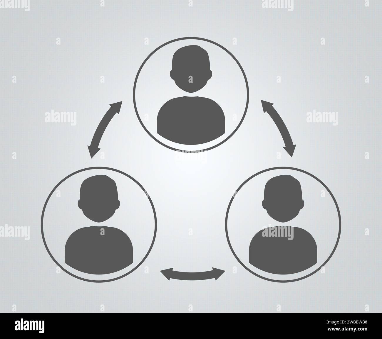 Human icons connected with double arrows on grey background ...