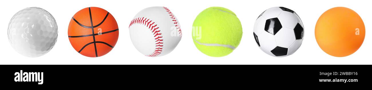 Different balls for various sports isolated on white, collection Stock ...
