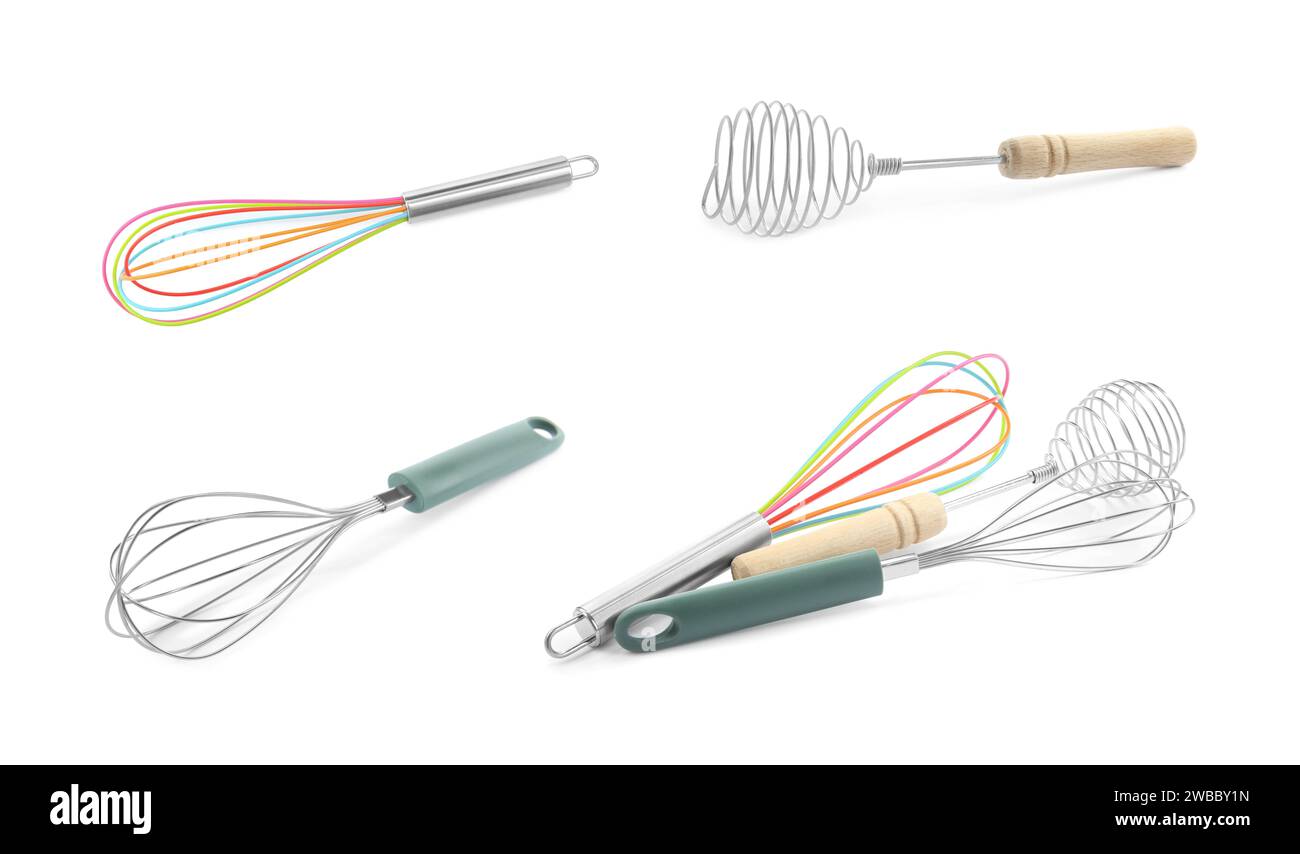 Different whisks isolated on white, collection. Kitchen tool Stock ...