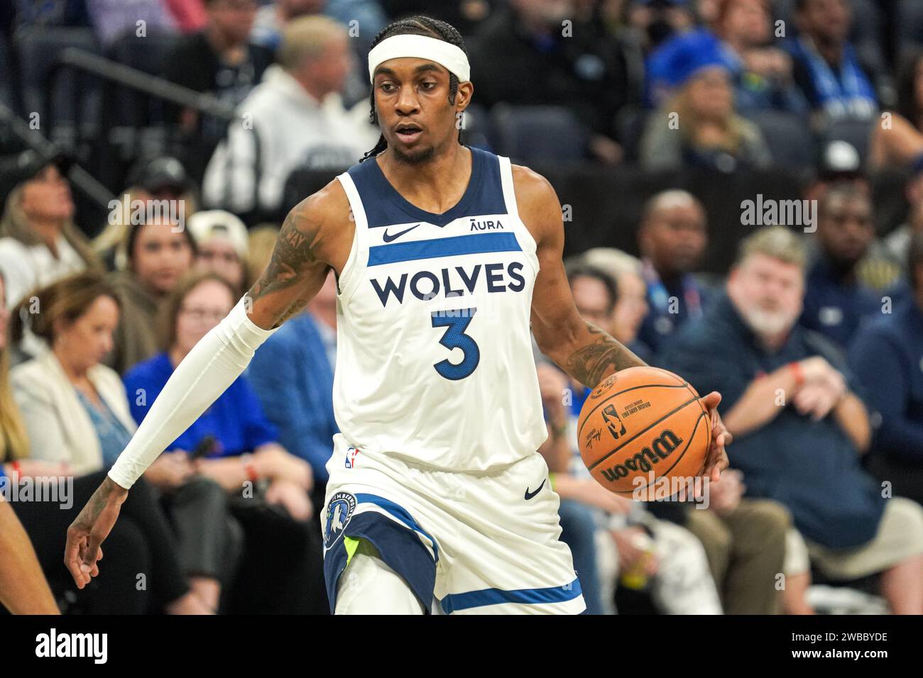 Orlando, Florida, USA, January 9, 2024, Minnesota Timberwolves forward Jaden McDaniels #3 runs ...