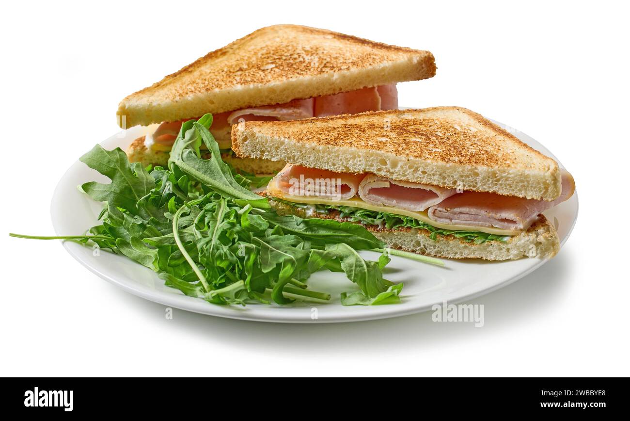 plate of ham and cheese toast isolated on white background Stock Photo ...