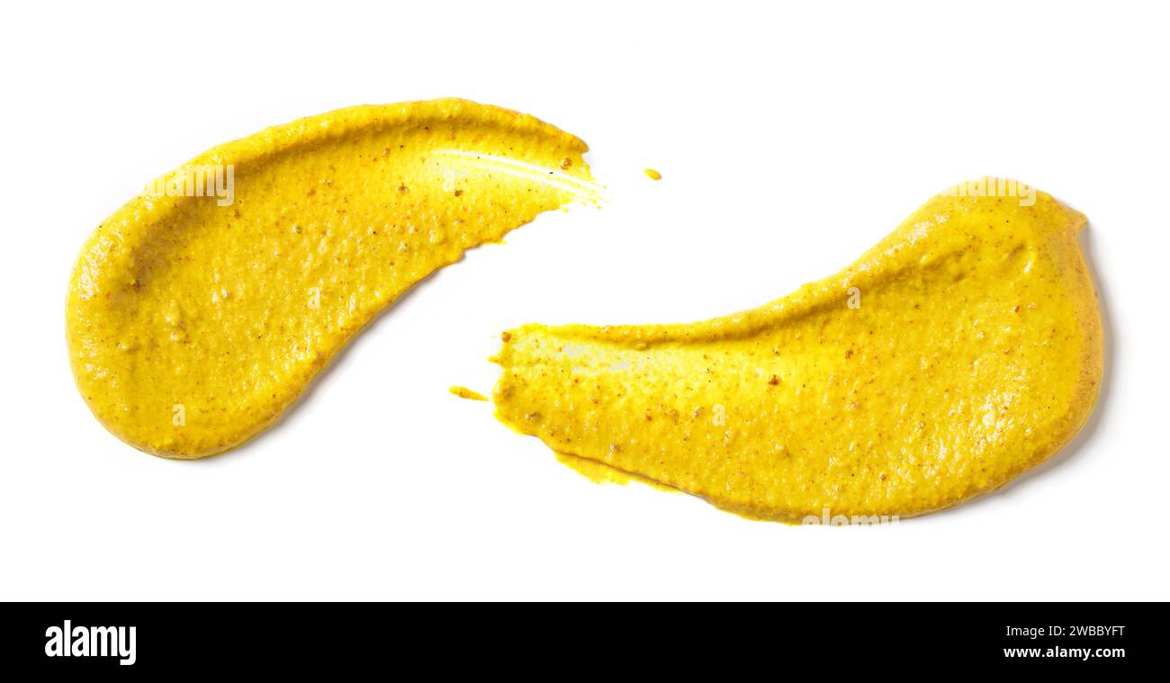 english mustard isolated on white background, top view Stock Photo - Alamy