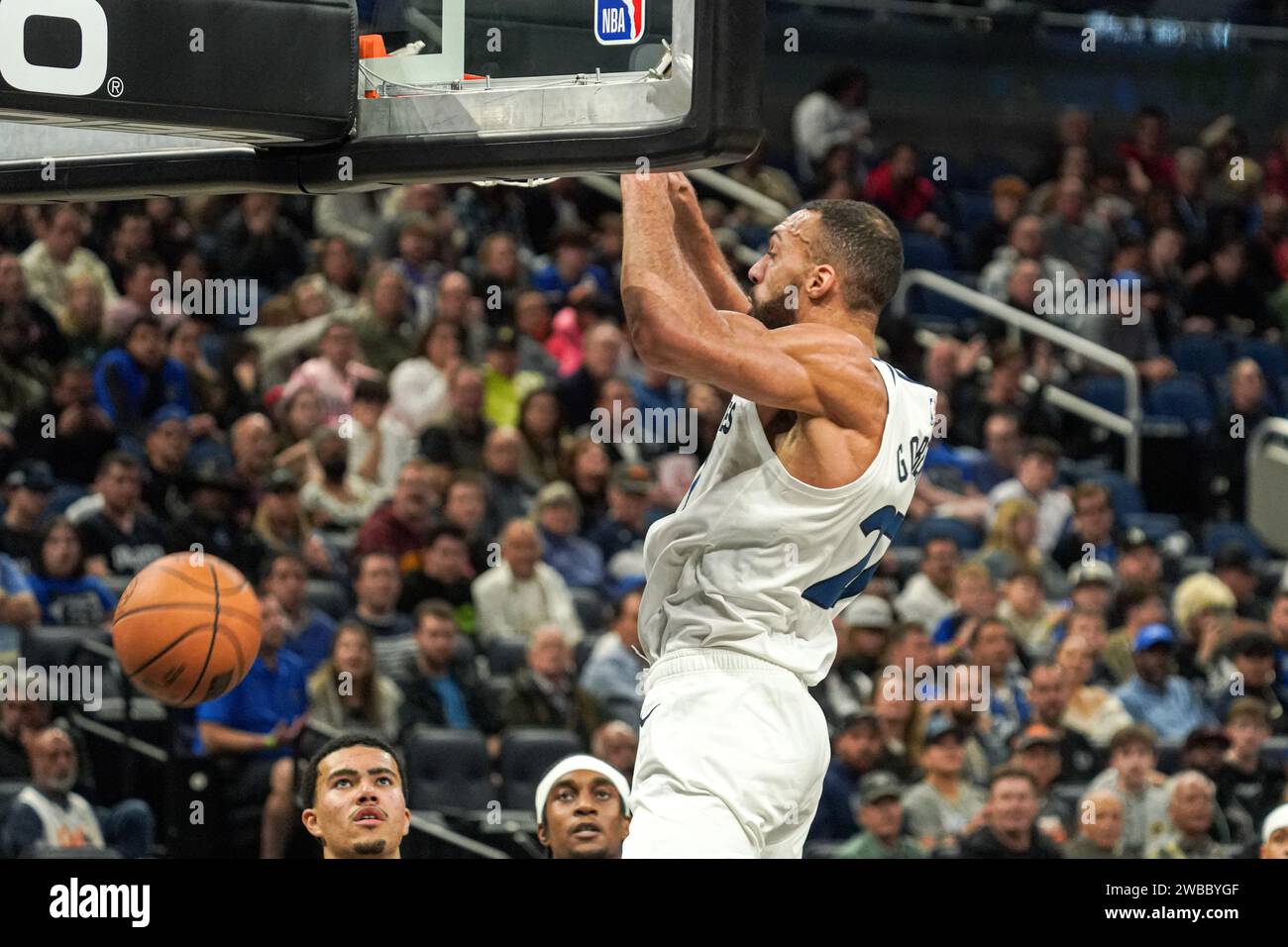 Orlando, Florida, USA, January 9, 2024, Minnesota Timberwolves center Rudy Gobert #27 makes a ...