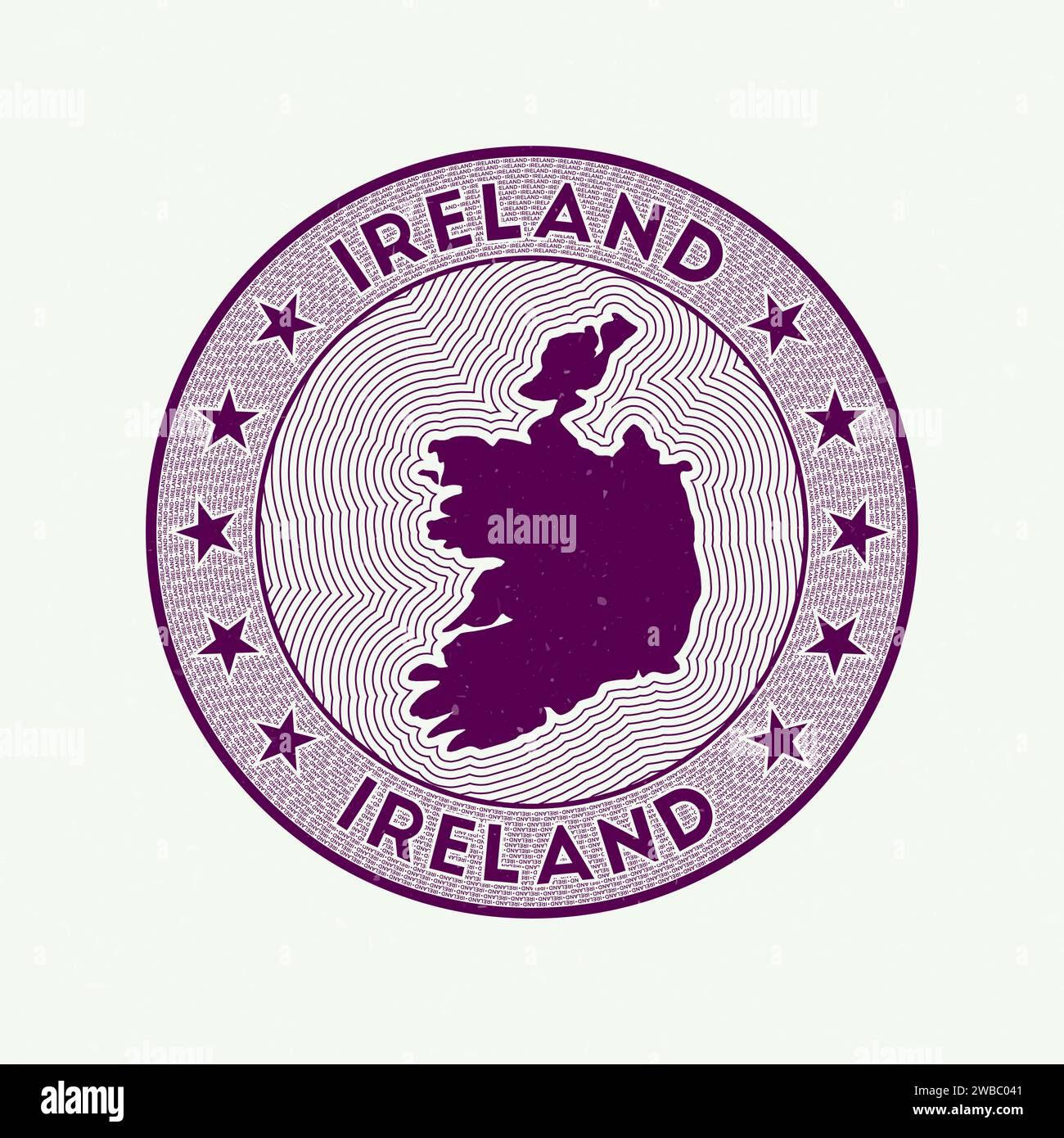 Ireland round badge vector. Country round stamp with shape of Ireland ...