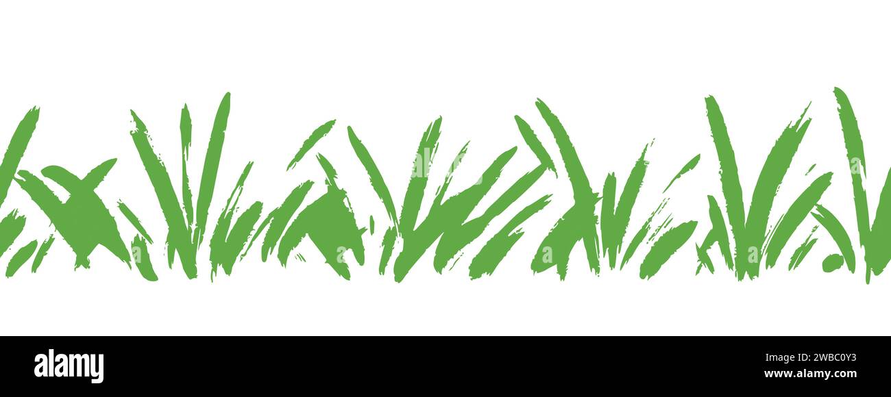 Grass doodle ink brush sketch seamless field border. Hand drawn vector ...