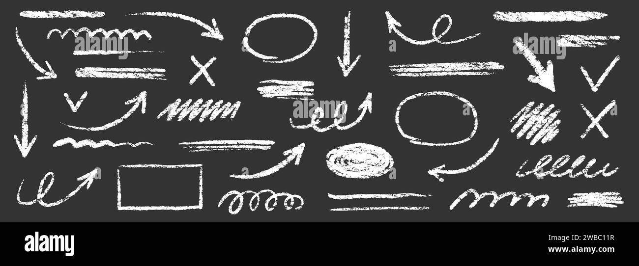 Chalk scribble arrow, line brush set. Crayon arrow, underline ...