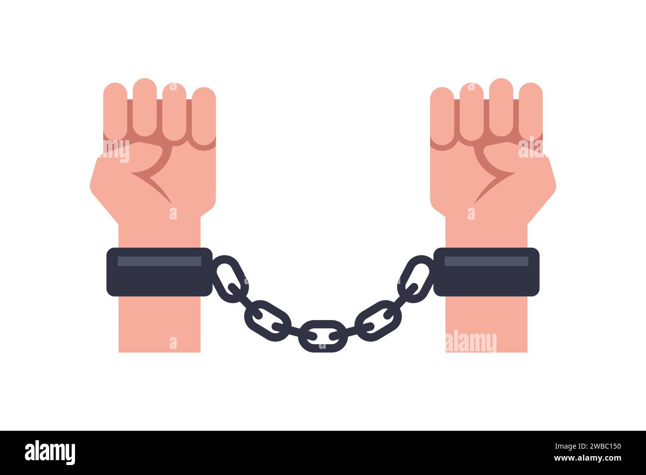 handcuffs on a man hands. shackles in prison. flat vector illustration ...