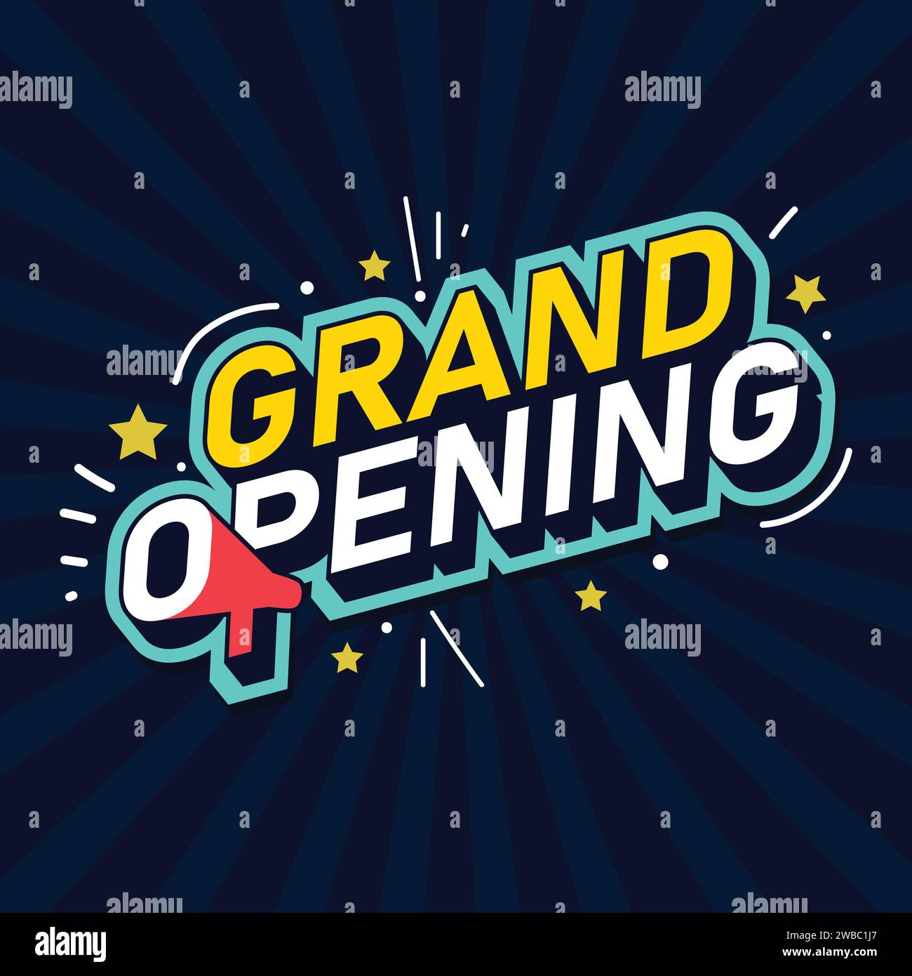 Grand opening invitation lettering template design with with isolated ...