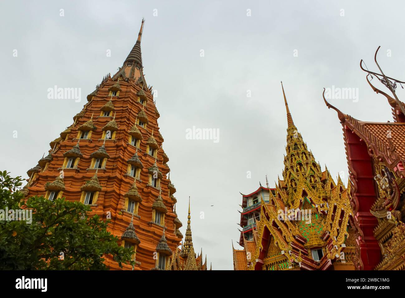 Landscape of Wat tham suea, Tiger Cave Temple is a temple located on top the hill. Panorama of ...