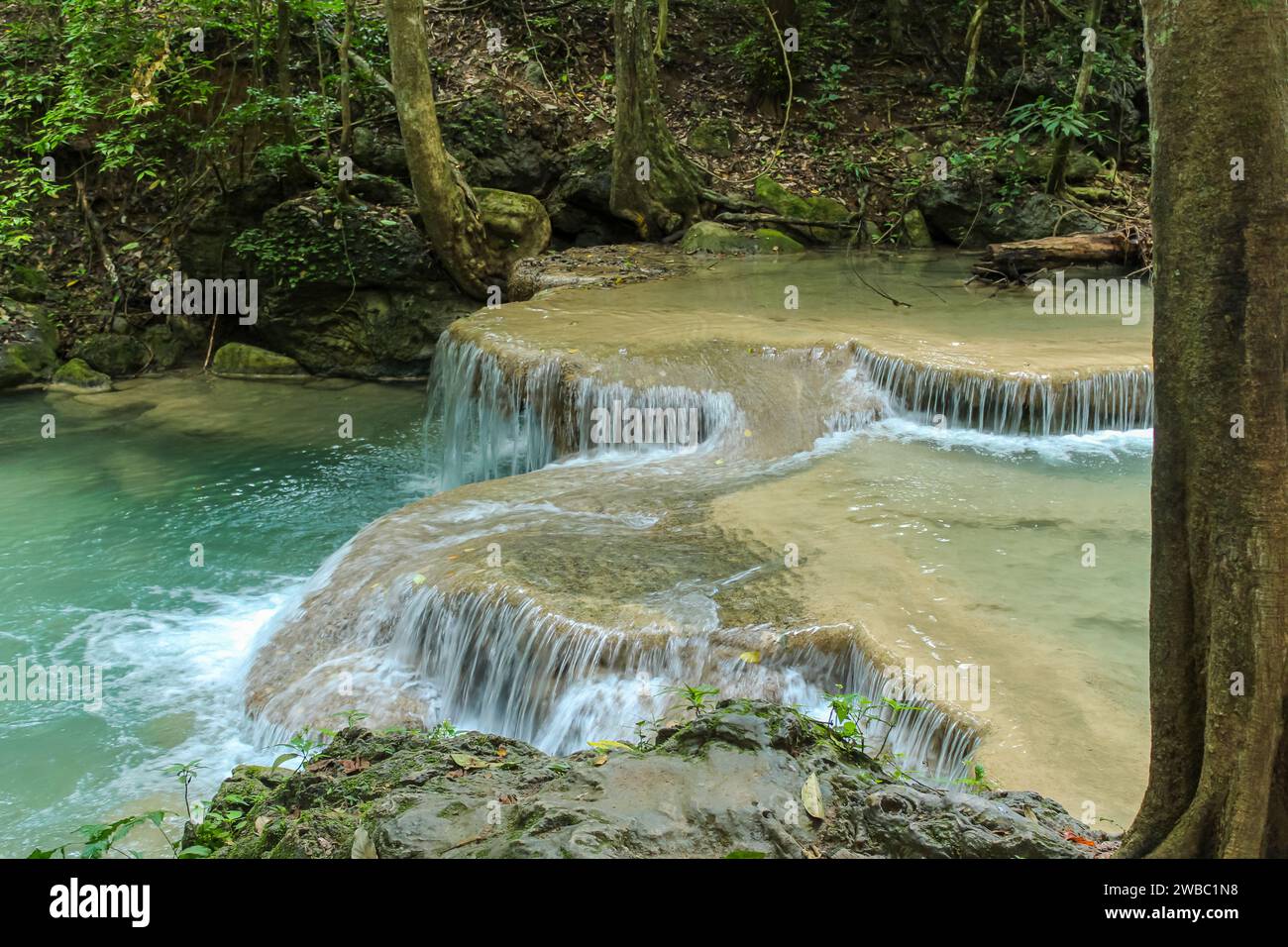 Erawan Waterfall in National Park, Thailand during the rainy season ...