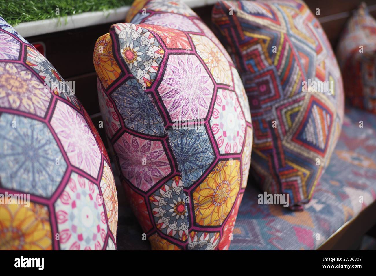 Colourful cushions on display for sale in a traditional Turkish Bazaar ...