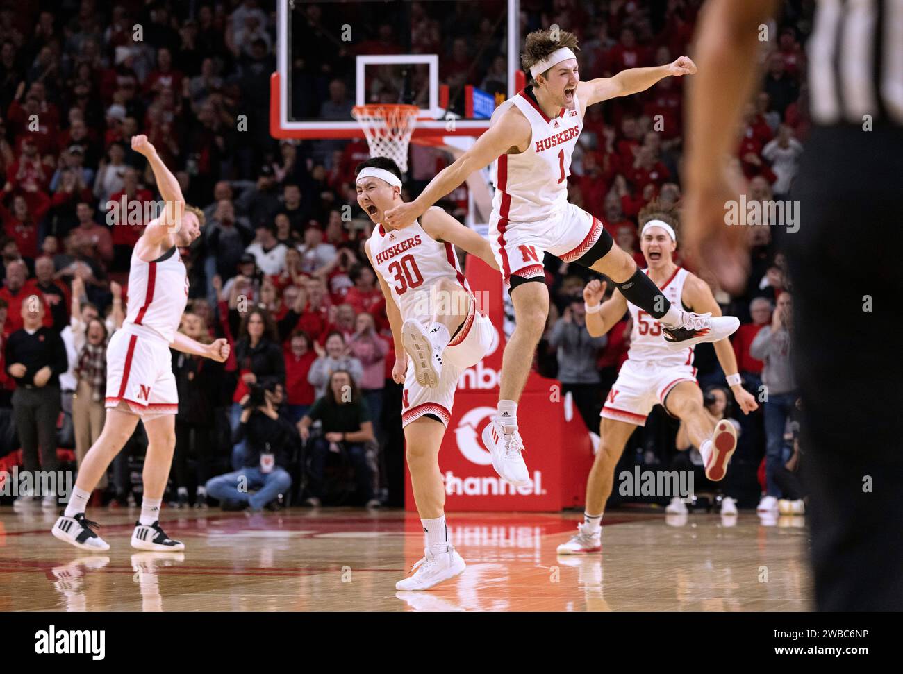 Nebraska's Keisei Tominaga (30) and Sam Hoiberg (1) celebrate after ...