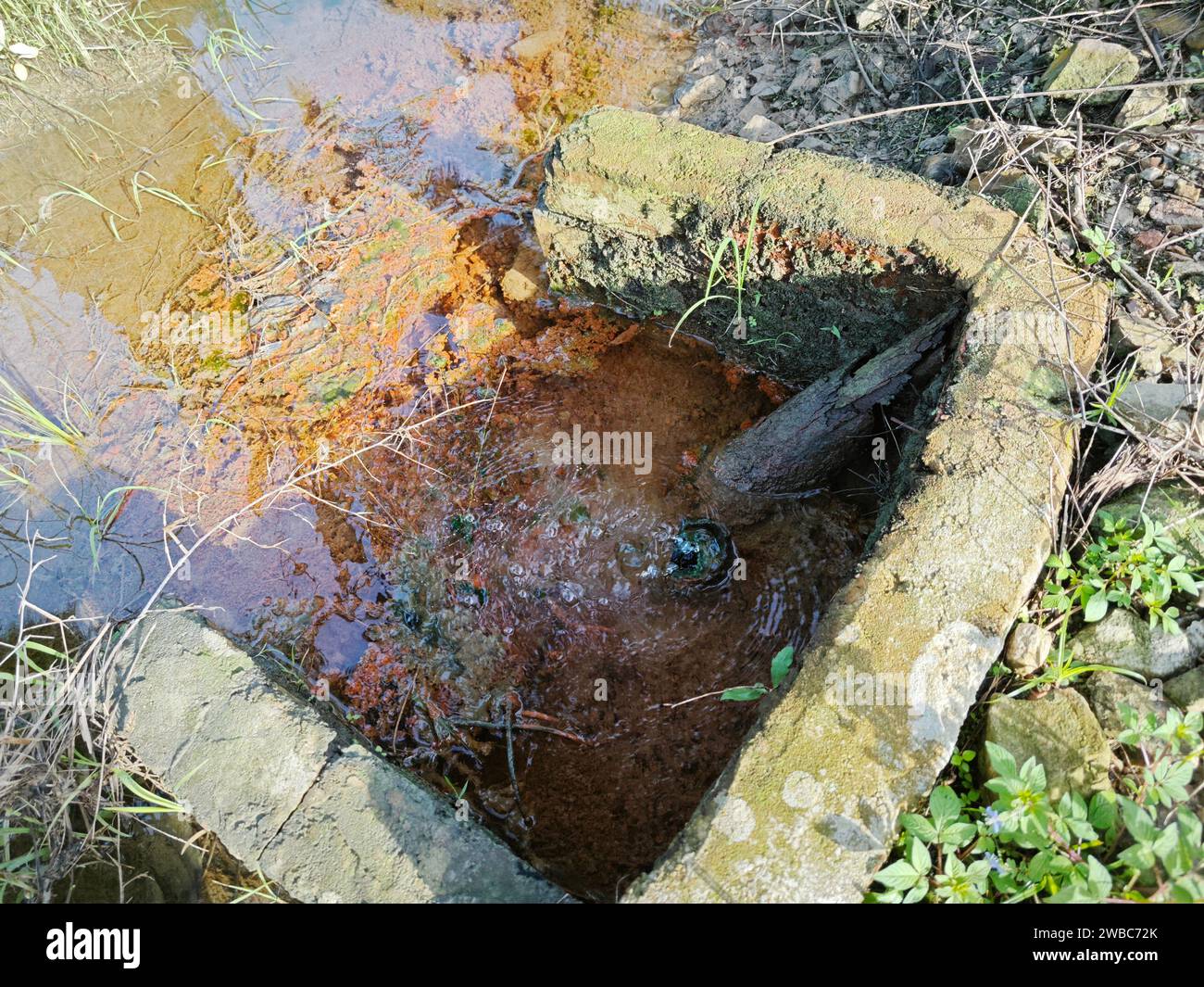leakage water from the ground turned murky when mixed with the drainage ...