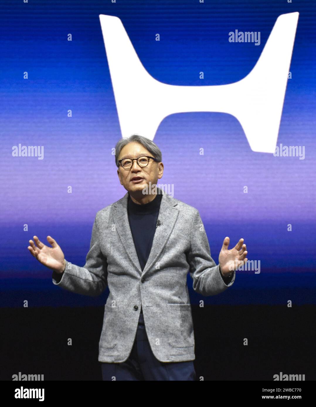 Honda Motor Co. President Toshihiro Mibe speaks at a press conference ...