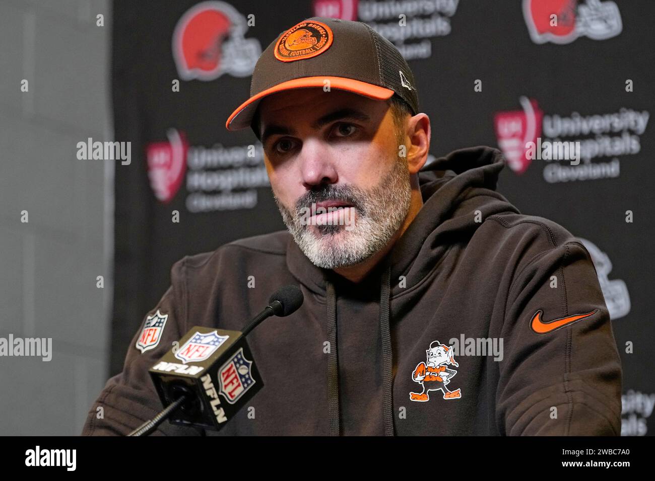 Cleveland Browns head coach Kevin Stefanski speaks following an NFL ...