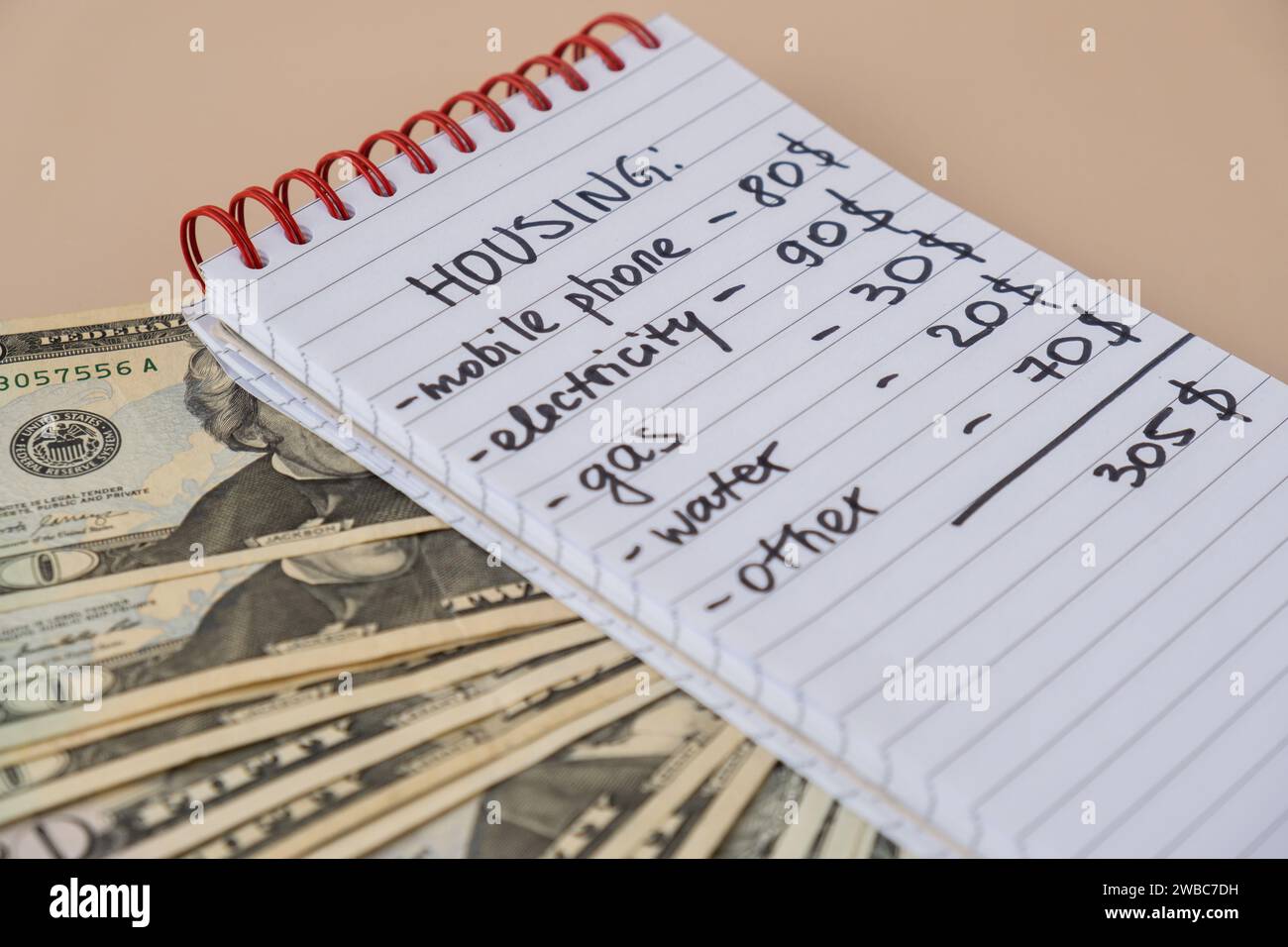 Counting receipt for utilities payment. Dollars cash money Electricity ...