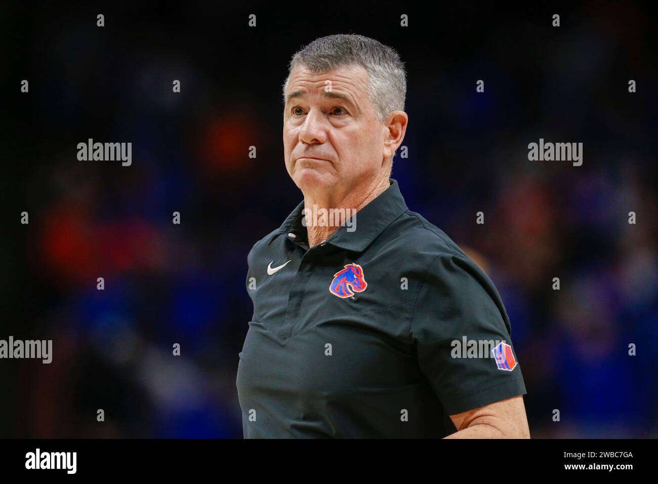 Boise State coach Leon Rice walks on to the court for a timeout during ...