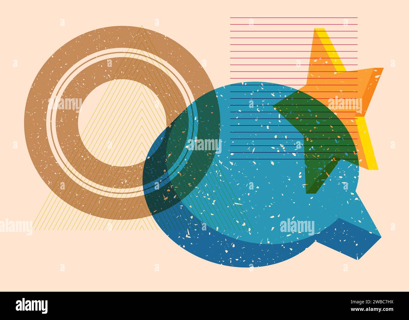 Risograph speech bubble with geometric shapes. Objects in trendy riso ...